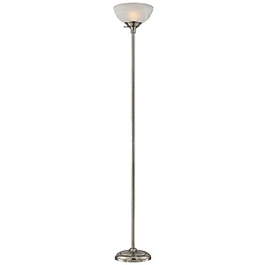 360 Lighting Maddox Modern Torchiere Floor Lamp Standing with USB Charging Port 71” Tall Satin Nickel Alabaster Glass Dome Shade for Living Room Reading House Bedroom Home Office