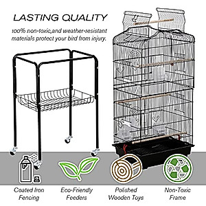 HCY Bird Cage Parakeet 64 inch Open Top Standing Parrot Accessories with Rolling Stand for Medium Small Cockatiel Canary Conure Finches Budgie Lovebirds Pet Storage Shelf, Black, 64x13x17 (Pack of 1)