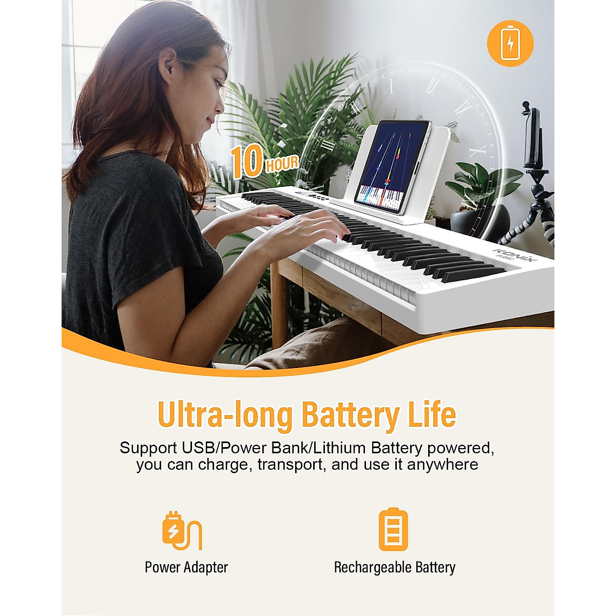 KONIX Folding Piano Keyboard, 88 Keys Full Size Semi-Weighted Foldable Piano, Portable Electronic Keyboard Piano with Light Up Keys, Sustain Pedal, Keyboard Stickers, Music Stand and Piano Bag, White