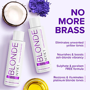 NO MORE BRASS Purple Shampoo And Conditioner Set (2 x 16.9 Fl Oz) SULFATE FREE Purple Shampoo For Blondes And Purple Conditioner - Blonde Shampoo And Conditioner Set To Eliminate Yellow Brassy Tones