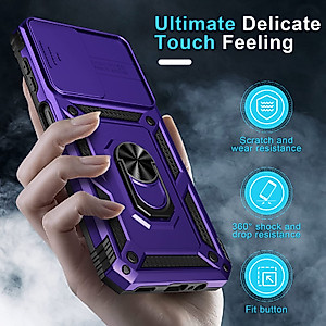 Janmitta Compatible with Samsung Galaxy A14 5G Case Built in Slide Camera Lens Cover and Screen Protector,Heavy Duty Full Body Phone Cover Built in Ring Holder Kickstand,2023 Purple
