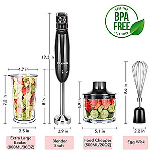iCucina 4-in-1 Variable Speed Immersion Hand Blender, Powerful 400W DC Motor, One Button Operation Smart Stick Blender with Whisk, Beaker, Chopper attachments, Black