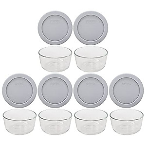 Pyrex (6 7202 Glass Bowls & (6) 7202-PC Jet Gray Lids