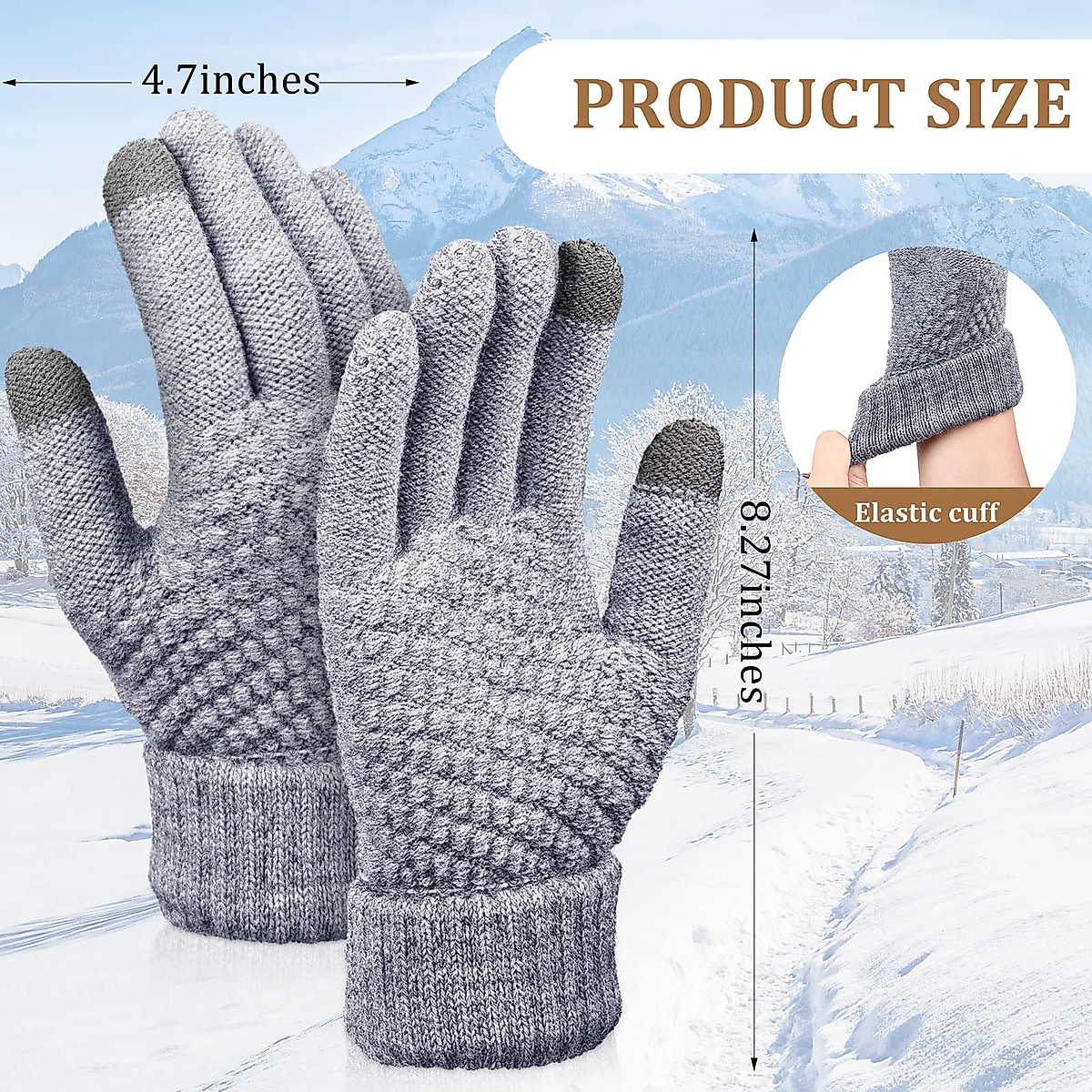 JaGely 2 Sets Winter Hats Gloves for Women Knit Beanie Slouchy Winter Brim Hat Women Touchscreen Glove Winter Beanie with Brim (Black, Gray)