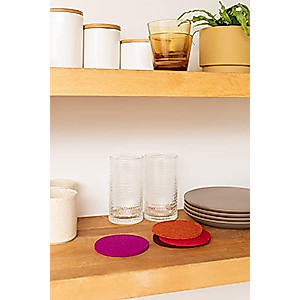 Graf Lantz Bierfilzl 100% Merino Wool Moisture Wicking, Absorbent Felt Coasters, Round, Multi-Color Set of 6, Rainbow
