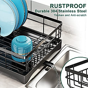 ANTOPY Dish Drying Rack Large Dish Rack, Rustproof Stainless Steel Dish Racks for Kitchen Counter, Extra Roll-Up Drying Rack for Kitchen Sink, Dish Drainer with Drainboard Utensil Holder Dryer Mat