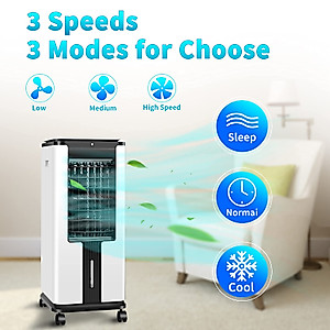 Portable Electric Air Conditioner Unit—2-1 Air Cooler & Tower Fan with 3 Speeds/Modes,12H Timer,with remote and 2 Ice Packs,7L Large Water Tank for Home,Office,Kitchen White