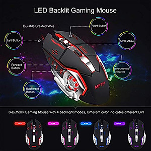 MFTEK One Hand Gaming Keyboard and Mouse Combo, RGB Rainbow Backlit One-Handed Mechanical Feeling Keyboard with Wrist Rest Support, USB Wired Keyboard Mouse and Mouse Pad Set for PC PS4 Gamer