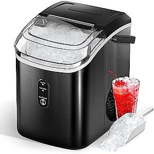 Nugget Ice Maker Countertop, FREE VILLAGE Pebble Ice Maker Machine, 33Lbs/Day, Self-Cleaning & Quiet, Portable Ice Machine with 1.2Qt Water Reservoir, Ice Scoop and Basket for Home Office Party RV