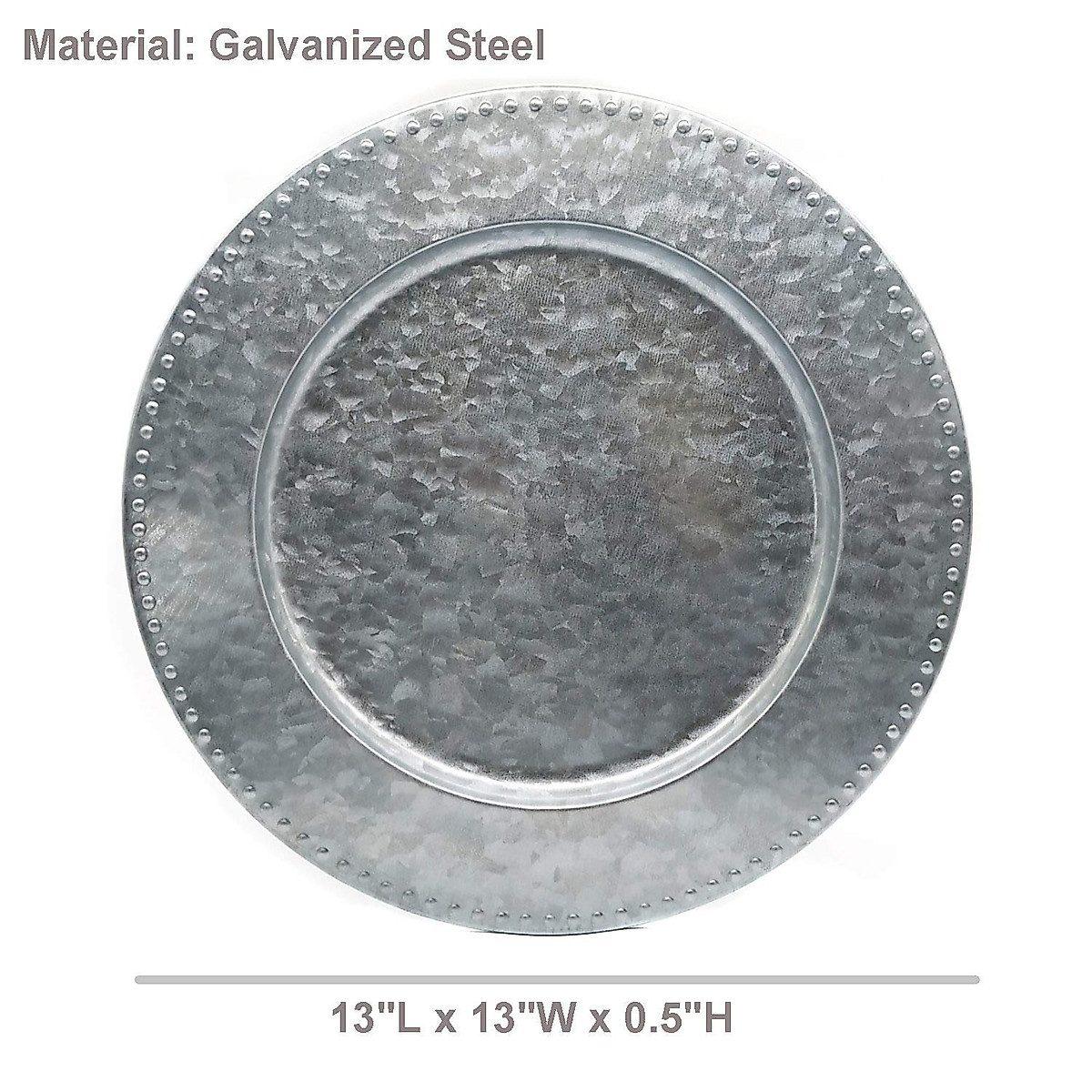 KX-WARE Silver Galvanized Steel Charger Plate, 13-inch Beaded Charger Plates Dinnerware Dishes, Set of 6