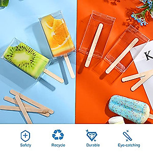 50 Pieces Ice Cream Cakesicle Boxes Set Include 25 Pieces Clear PET Cake Boxes Plastic Candy Gift Bags and 25 Pieces Wooden Sticks Treat Boxes for DIY Baking Wedding Baby Shower Kids Birthday Party