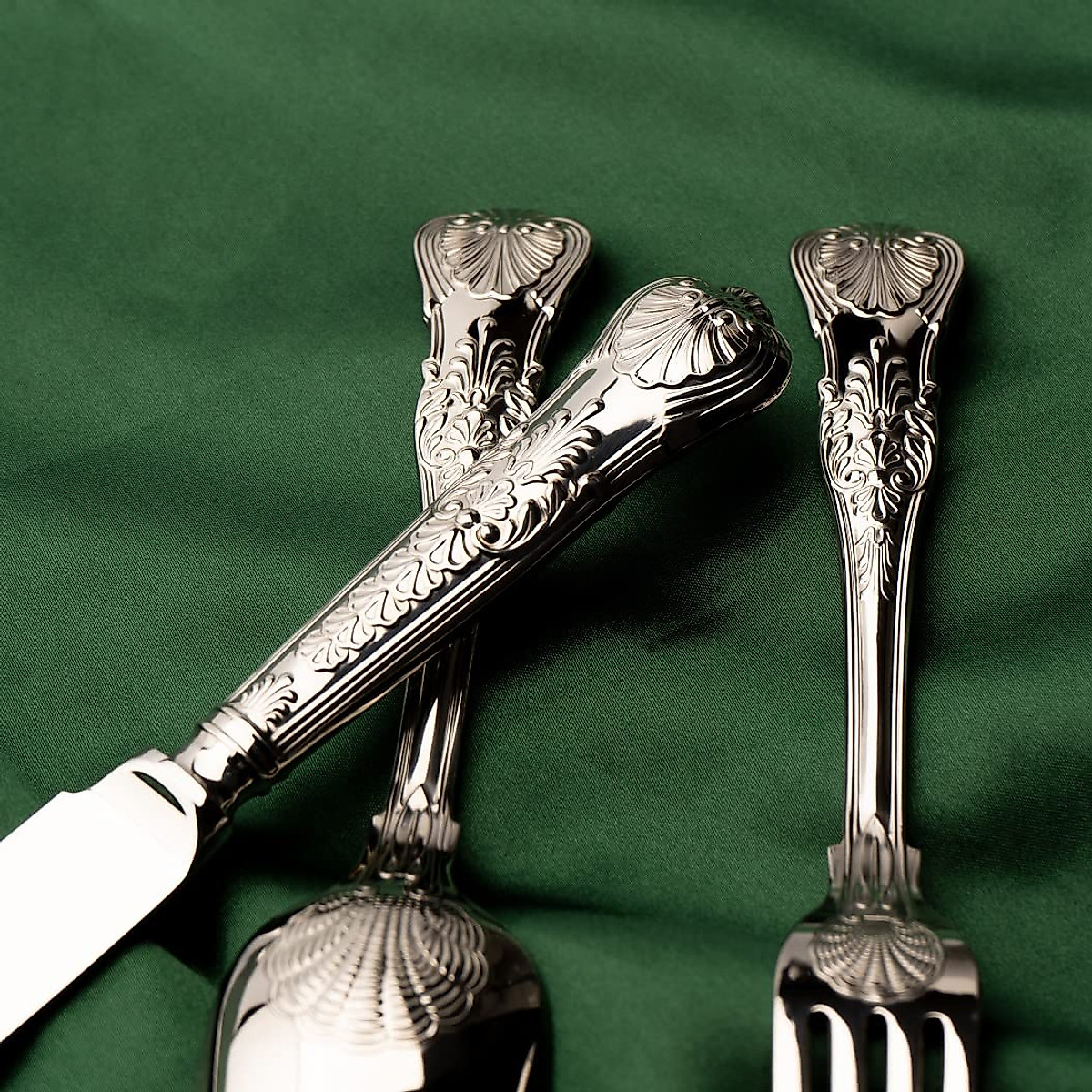 OTW PAVILION 40 Piece Flatware Set For 8, 18 10 Stainless Steel Silverware Set, Classic imperial design, Knife/Fork/Spoon & Long Teaspoon/Salad Fork Mirror-Polished Dishwasher Safe vintage Cutlery