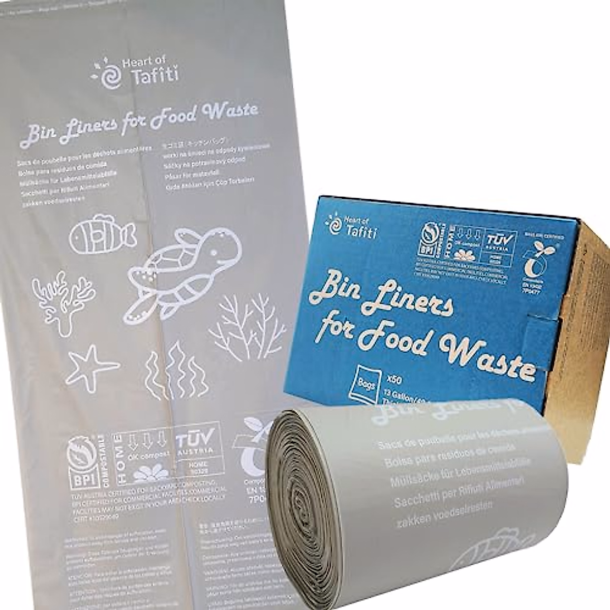 Heart of Tafiti 13 Gallon Compost Bags, US BPI ASTM D6400 Certified Compostable Trash Bags, Extra Thick Tall Kitchen Waste Bags for Food Scrap, 50 Count