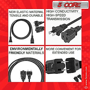 5 Core AC Power Cord 15 Ft • 2 Prong Extension Adapter • 16AWG/2C 125V 13A • US Polarized Male to Female Outlet Extension Cable Black- EXC BLK 15FT