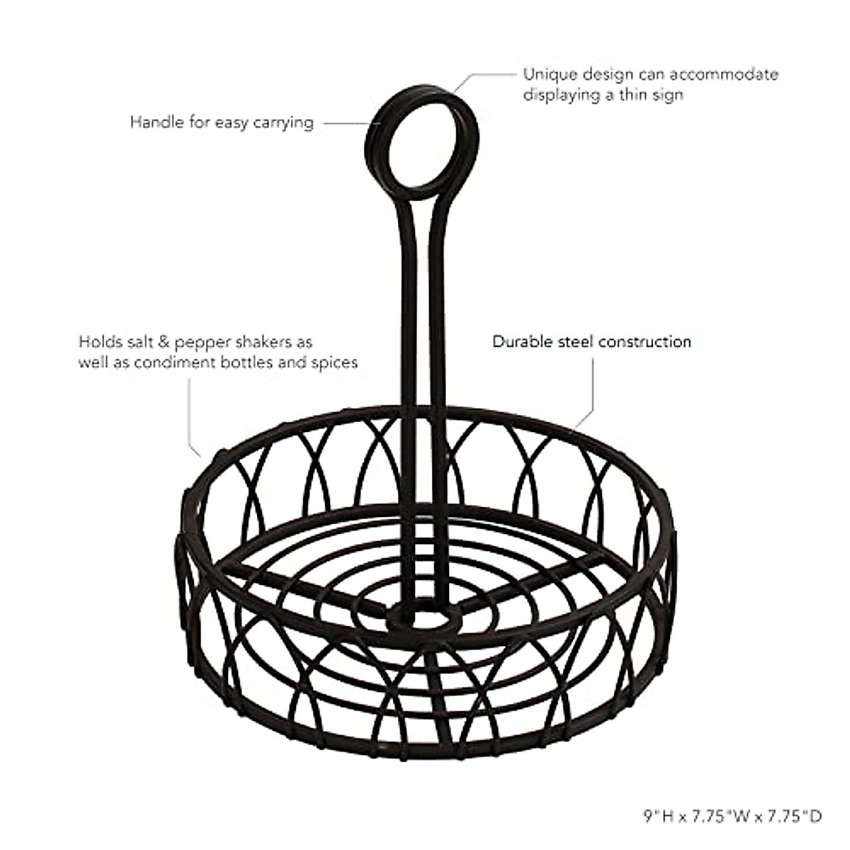 Spectrum Diversified Twist Stand Steel Condiment Caddy for Restaurants & Homes, Coffee Station Office Décor, Rust-Resistant Seasoning & Sauce Holder, Medium, Black