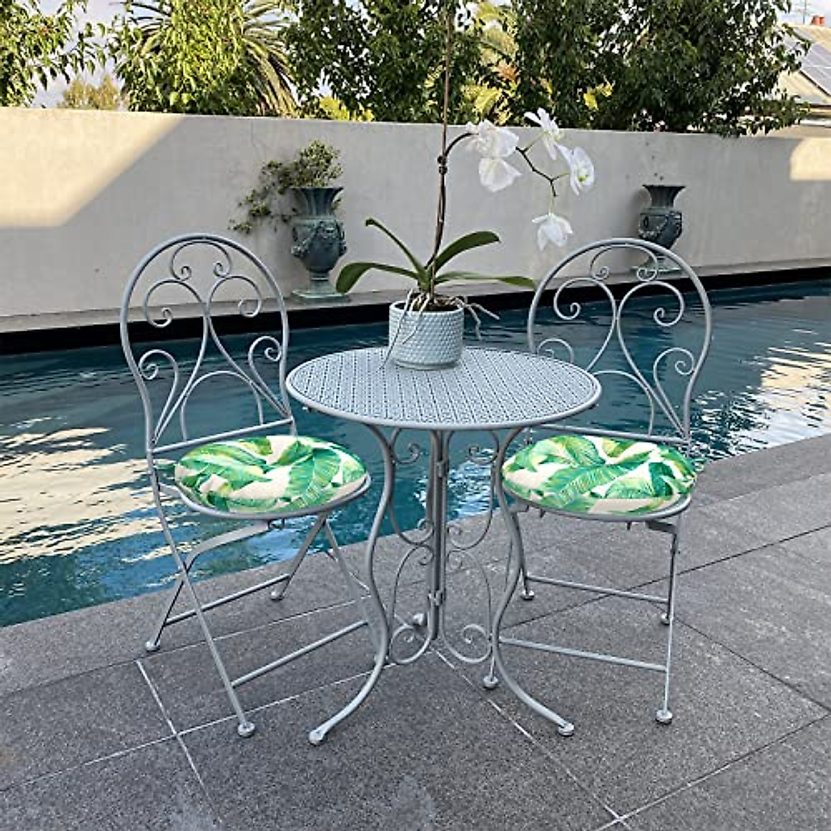 LVTXIII Outdoor All Weather Bistro Seat Cushions, Comfortable Fluffy Tufted Patio Chair Cushions Round 15"x15"x4" Set of 2 for Home Garden Furniture, Swaying Palms Capri