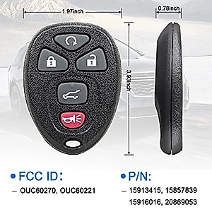 CAUORMOTE Keyless Entry Remote Car Key Fob for Chevy Tahoe Traverse Suburban/GMC Acadia Yukon/Buick Enclave/Saturn Outlook(15913415, OUC60270, OUC60221), Set of 2