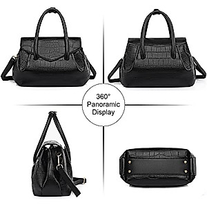 JESSWOKO Black Crocodile Texture PU leather all-match Tote Handbag Crossbody Top handle Bag for Women Purse Bags Handbags JT009L