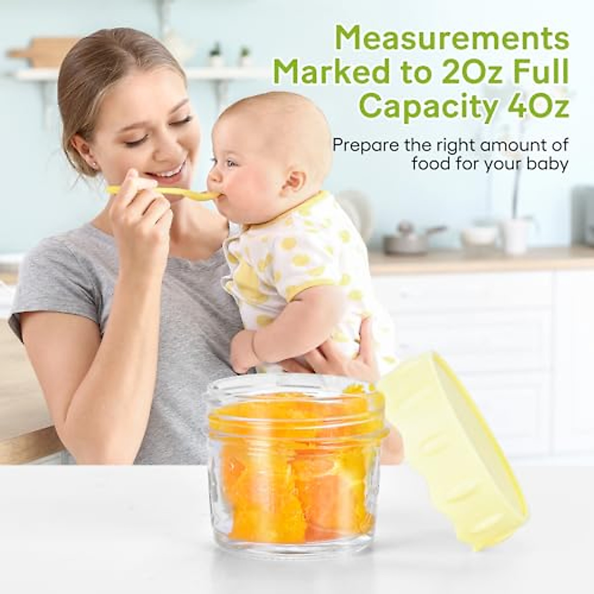 6-Pack Baby Food Storage Containers, 4 Oz Glass Baby Food Jars with Leak-proof Silicone Ring and Lid, Baby Food Containers Freezer Safe for Baby Food Maker, Microwave, Dishwasher