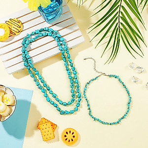 Glenmal 2 Pieces Long Turquoise Beads Endless Necklace Turquoise Choker Necklace Boho Western Necklaces for Women Handmade Turquoise Jewelry, 47'' and 14''
