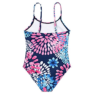 Zando Girls Swimsuits Bathing Suits - Athletic One Piece Swimsuit Beach Swimwear for Baby Girl Toddler Kids 6-7 Years Navy Petals