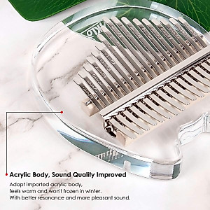 Kalimba Thumb Piano, AKLOT 17 Keys Transparent Acrylic Cat Note Carved Starter Finger Piano with Kalimba Case Tune Hammer Study Booklet Stickers