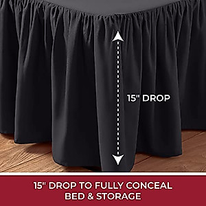 Mellanni Bed Skirt Twin Size - Bed Skirting - 15-Inch Tailored Drop Pleated Dust Ruffle - Hotel Luxury Bedding - Wrinkle, Fade, Stain Resistant - 1 Bedskirt (Twin, Black)