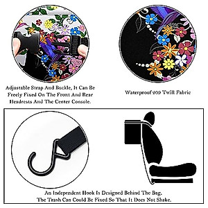 RODAILYCAY Car Trash Can with Storage Pockets, Leak-Proof Car Trash Bag Hanging, Trash Container Can for Cars Trucks Sedans Pink Kissing Girl Flowers Birds Butterflies