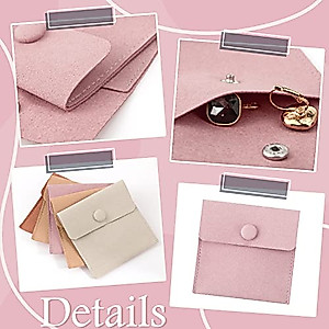 Microfiber Jewelry Pouch 8x8cm, Jewelry Packaging Bag Luxury Small Jewelry Gift Bags Package Snap Button with Divider Microfiber Bag for Bracelet Necklace Packaging (Pink, Beige, Khaki, Brown, 40 Pcs)