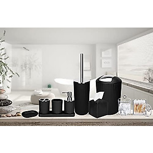 Black Bathroom Accessories Set, 10 Pcs Plastic Bathroom Accessory Set with Trash Can,Toilet Brush Holder,Soap Dispenser,Soap Dish,Toothbrush Holder and Cup,Tray,Qtip Holder,Tissue Box Cover