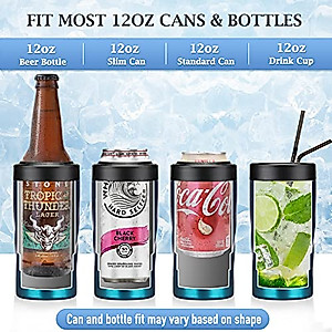 Maxso Skinny Can Cooler for 12 oz Standard or Slim Cans & Beer Bottles. 4 in 1 Stainless Steel Vacuum Insulated Universal Beverage Can Holder Keep Drinks Cold - Green