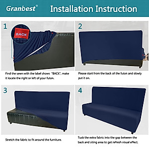 Granbest Water Repellent Futon Cover High Stretch Armless Sofa Covers Foldable Sofa Bed Covers Jacquard Futon Slipcover Waterproof Furniture Protector for Kids, Pets (Futon, Navy Blue)
