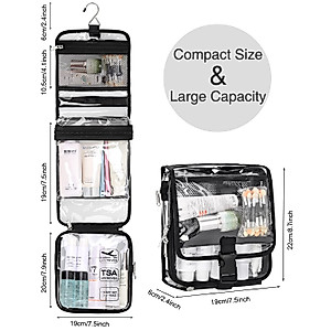 Relavel Hanging Toiletry Bag TSA Approved Clear Toiletry Bag for Women and Men 2 in 1 Removable TSA Liquids Travel Bag Waterproof Carry On Airline 3-1-1 Compliant Bag Quart Sized Luggage Pouch (Clear)