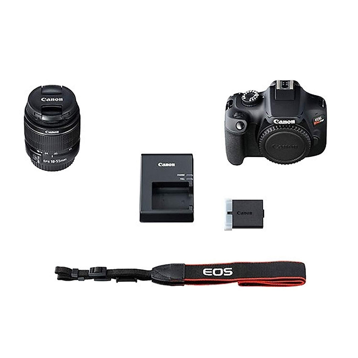 Canon Rebel T100 / EOS 4000D DSLR Camera w/EF-S 18-55mm F/3.5-5.6 Zoom Lens + 64GB Memory, Filters + Macro + 2X Lens, Case, Tripod, Flash, and More (36pc Bundle) (Renewed)