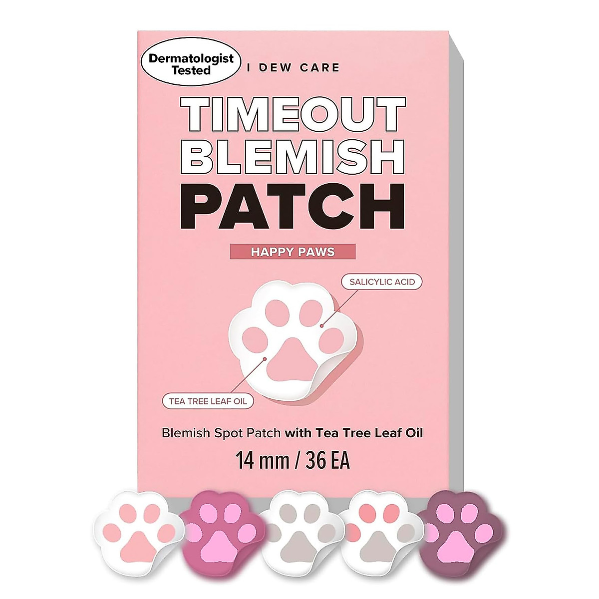 I DEW CARE Hydrocolloid Acne Pimple Patch - Timeout Blemish Happy Paws | Korean Cute Acne Patches | zit patches for face and skin, 36 Count (14mm), Facial Stickers, Absorbing with Tea Tree Leaf Oil