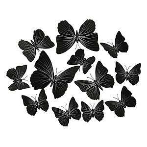 36 Pcs 3D Black Butterfly Wall Stickers Art Decor Crafts Butterfly Wall Decals Removable Magnets Set for Home Decorations Nursery Classroom Offices Bedroom Bathroom Living Room Decor