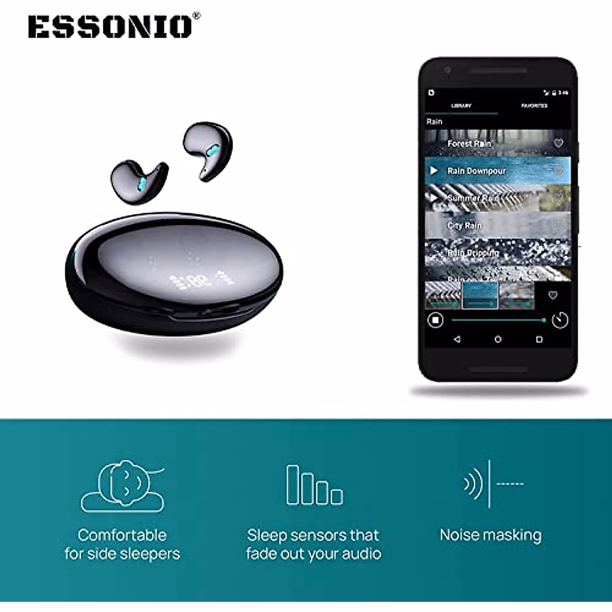 ESSONIO Sleeping Headphones Sleep Headphones Sleep Noise Cancelling Headphones for Sleeping Headphones for Side Sleepers with Microphone