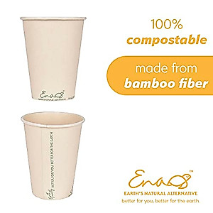 100% Compostable Disposable Coffee Cups [12oz 80 Pack] Paper Cups Made from Bamboo, Eco-Friendly, Biodegradable Premium Party Cups, Natural Unbleached by Earth's Natural Alternative