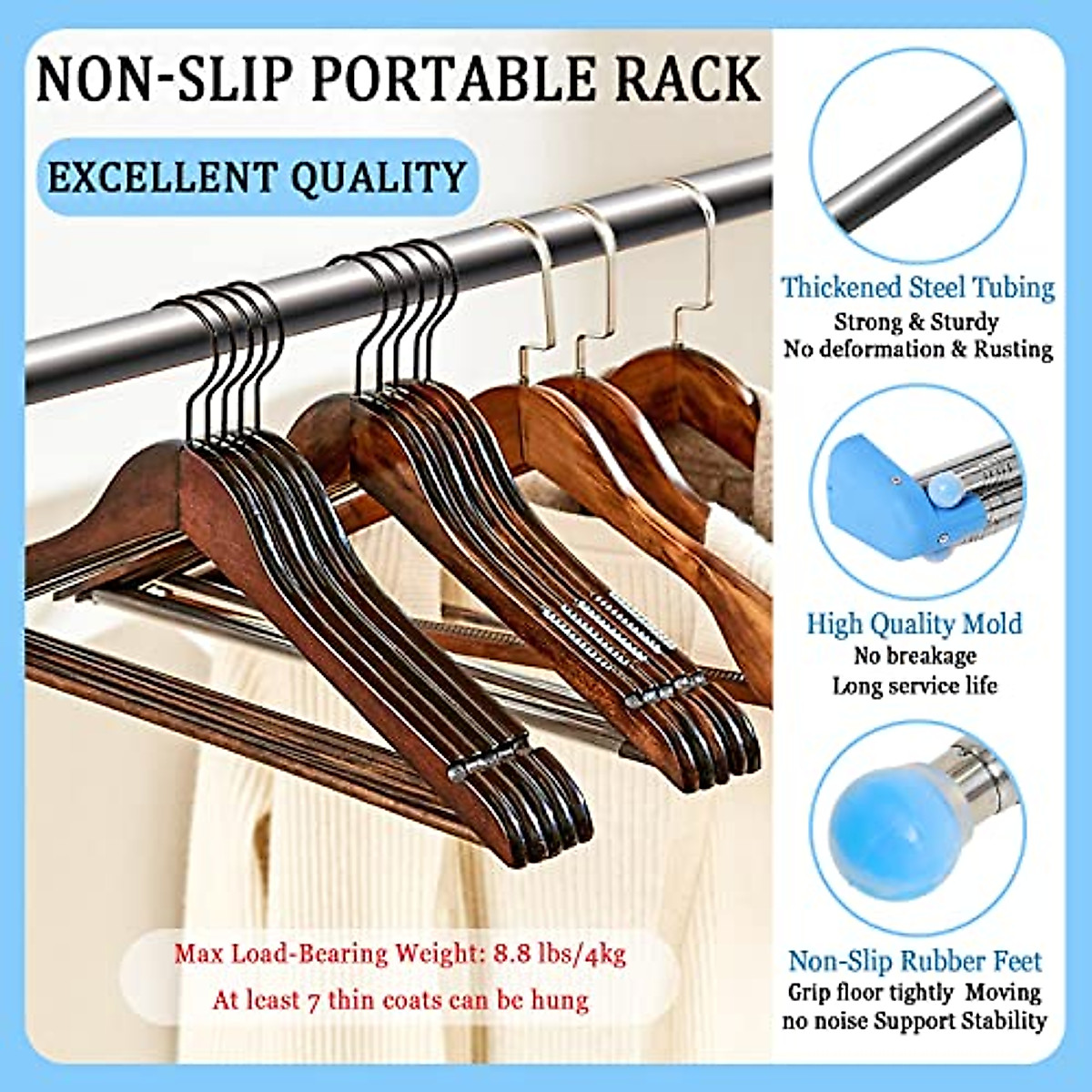 Portable Foldable Garment Rack, Adjustable Collapsible Travel Mini Clothes Rack with 6 Bags/3 Foldable Hangers/1 Storage Bag, Folding Drying Clothing Rack for Dance,Camping,Outdoor, Indoor