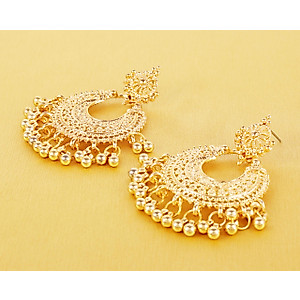 Touchstone Indian earrings for women jewelry jhumkas bollywood jewellery gold wedding bronze jhumka chandbali set golden clip on folklorico chandelier desi large light weight filigree in gold tone