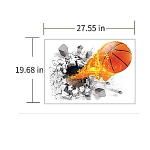 Supzone 3D Basketball Wall Stickers Breakthrough Wall Sticker Self-Adhesive Fireball Wall Decor Vinyl Removable Flying Basketball Wall Art for Kids Wall Stickers for Bedroom Playroom Wall Mural
