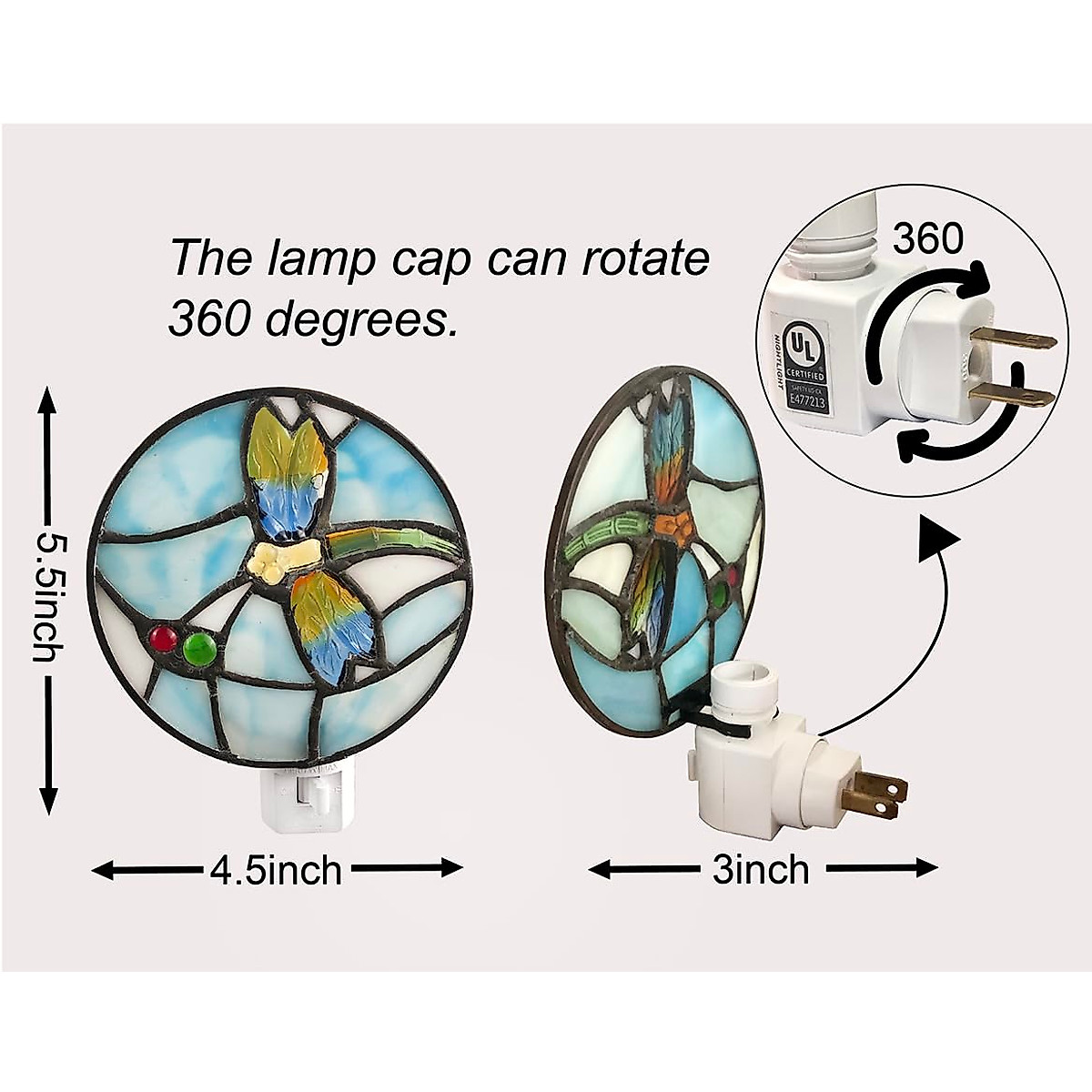 DUONAYU Stained Glass Dragonfly Night Light, Bedroom Bedside Night Light, Suitable for Living Room, Corridor, Children's Room,Night Light for Kids Plug into Wall.DYM9012