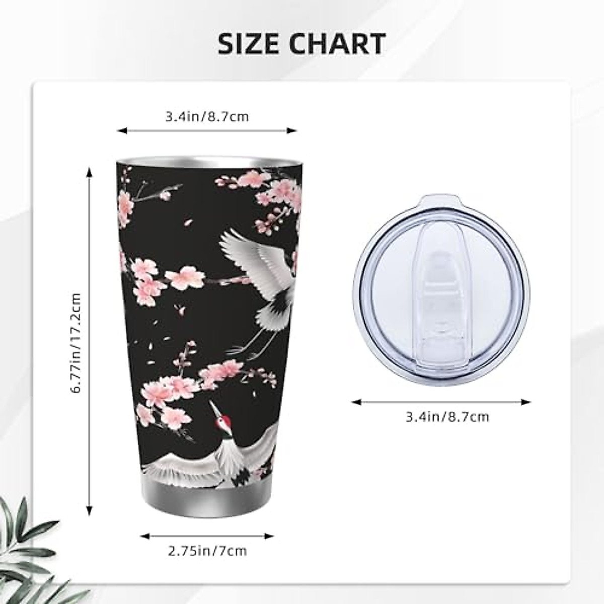 AYCZN Crane 20 OZ Tumbler Stainless Steel Travel Coffee Mug, Cherry Blossom Insulated Water Bottle with Lid Leakproof Thermal Cup