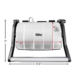 Elite Gourmet EPN-2976# 2-in-1 Nonstick Panini Press & Indoor Grill, Opens 180-Degree Gourmet Sandwich Maker, Floating Hinge Fits All Foods, Contact Grill with Removable Grease Tray