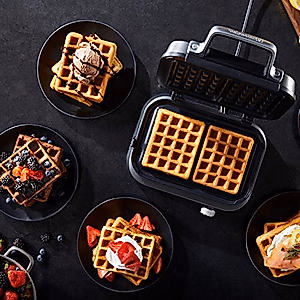 Calphalon Intellicrisp Belgian Waffle Maker with LED Display Timer and Ceramic Cooking Plates, Makes 2 Waffles, Dark Stainless Steel