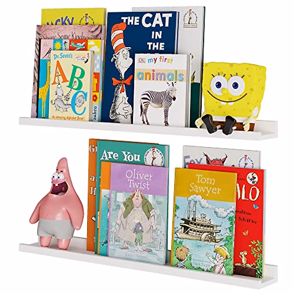 You Have Space Lagos Floating Bookshelf for Kids Room Decor, Picture Ledge Shelf for Living Room, Office, Kitchen, Bathroom, 30" White Wall Shelf Set of 2