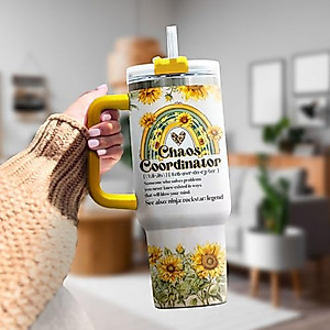 UNILYLY Chaos Coordinator Nutrition Facts, Rainbow Leopard Handle Flower Black Floral, Tumbler 40 Oz With Handle Lid And Straw, Chaos Coordinator Gifts, Floral Coffee Hot And Iced