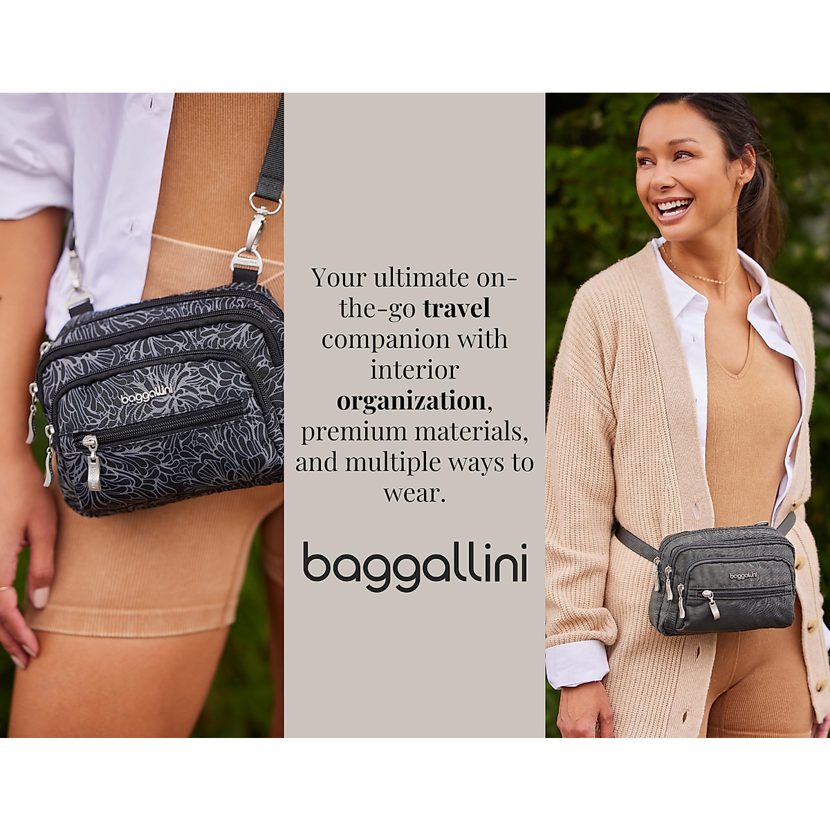 Baggallini womens Triple Zip Bagg cross body handbags, Midnight Blossom, One Size US