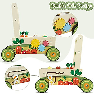 Beright 12-in-1 Wooden Baby Walker, Push and Pull Learning Activity Walker, Multiple Activities Center, Shape Sorting, Grocery Cart Push Toy and Puzzles, Develops Motor Skills & Stimulates