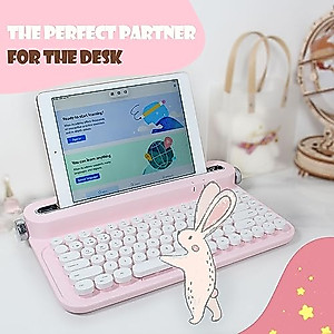 PolaTab ACTTO Retro Bluetooth Wireless Keyboard, 84 Keys Typewriter Style Keyboard with Built-in Stand for iPad, Tablet, iPhone, Smart Phone, PC, Connect up to 3 Devices (B305, Baby Pink)